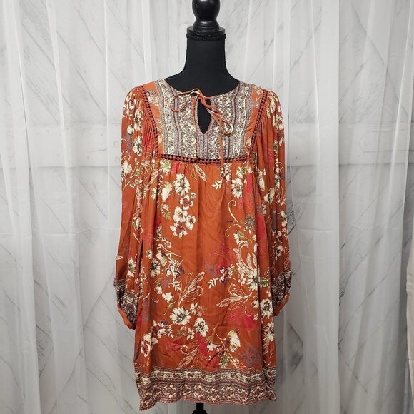 Angie | Dresses | Nwt Angie Rust Floral Long Sleeve Boho Festival ...